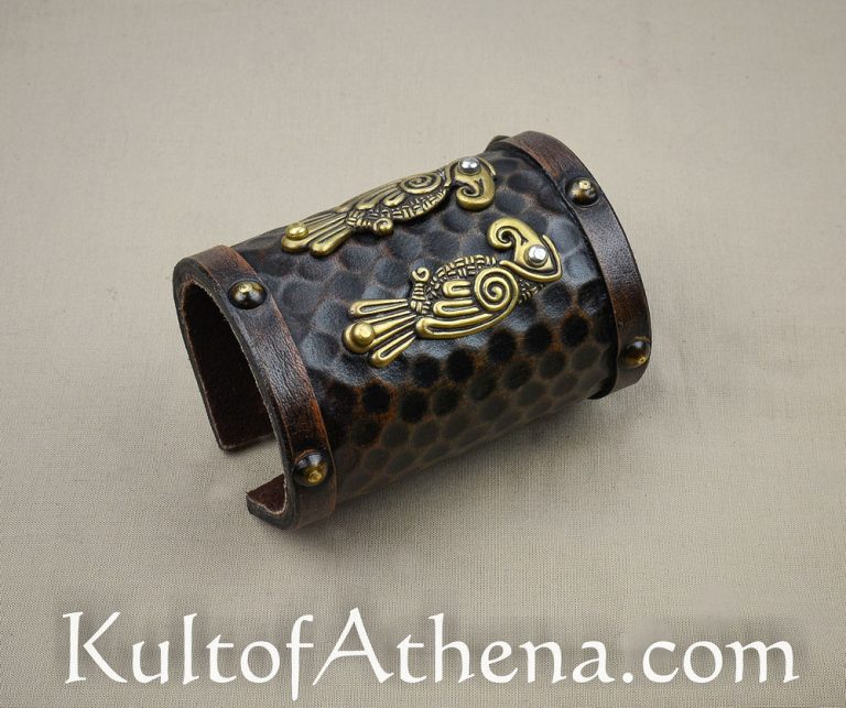 Viking Leather Cuff with Norse Ravens
