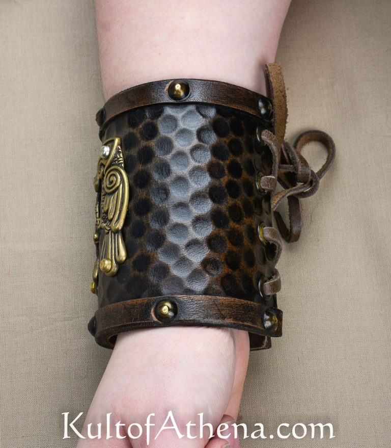 Viking Leather Cuff with Norse Ravens