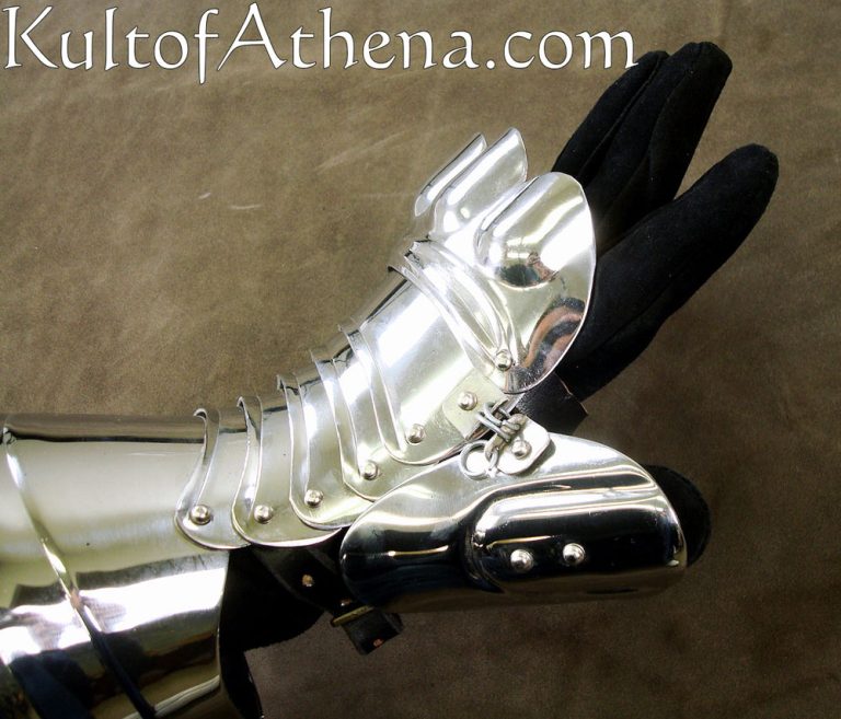 Stainless Steel Medieval Fingerless Gauntlets with Leather Gloves