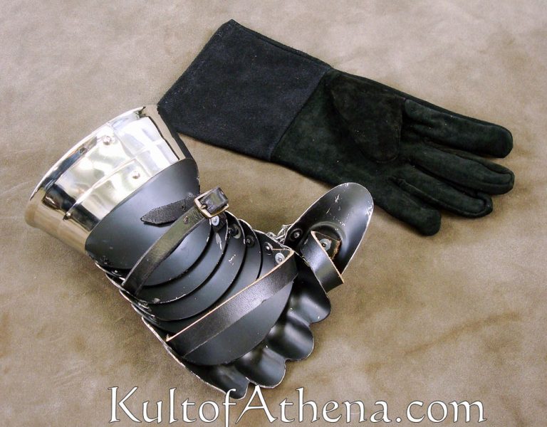 Stainless Steel Medieval Fingerless Gauntlets with Leather Gloves