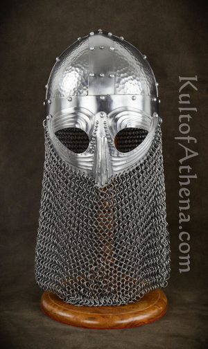Viking Vendel Helm with Hammered Detail and Camail - 18 Gauge