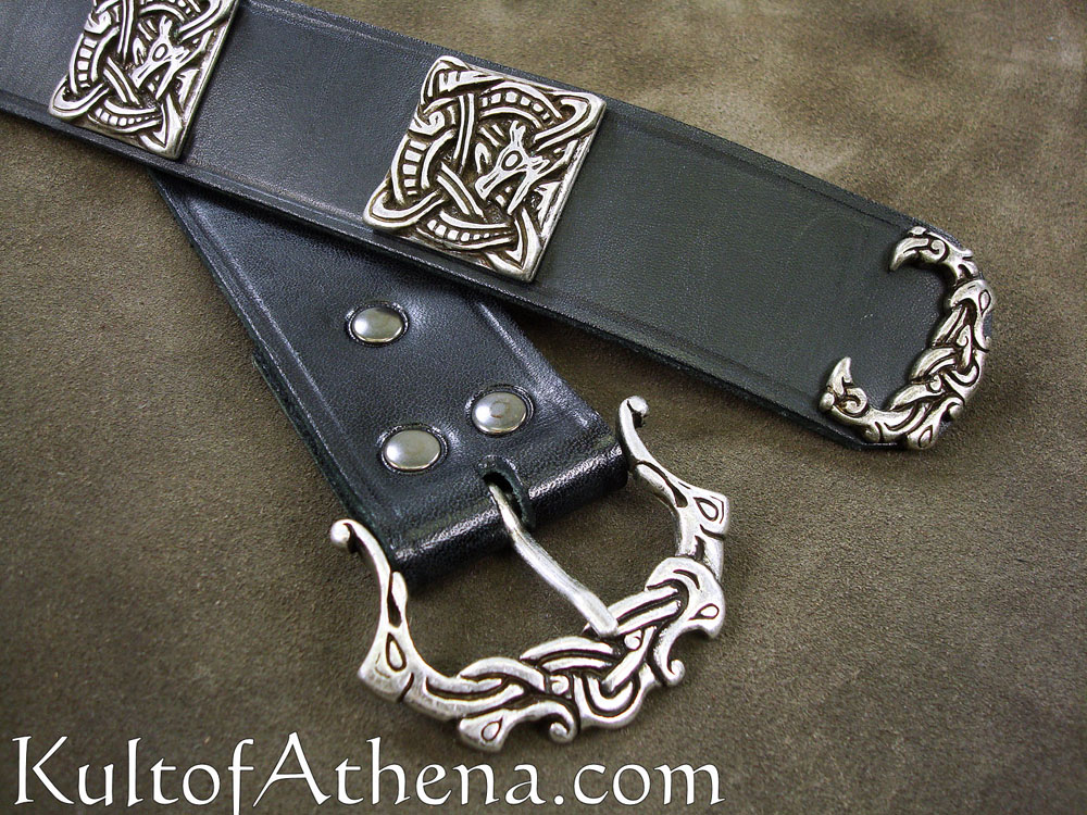 Viking Ringerike Leather Belt - Black with Silver Fittings