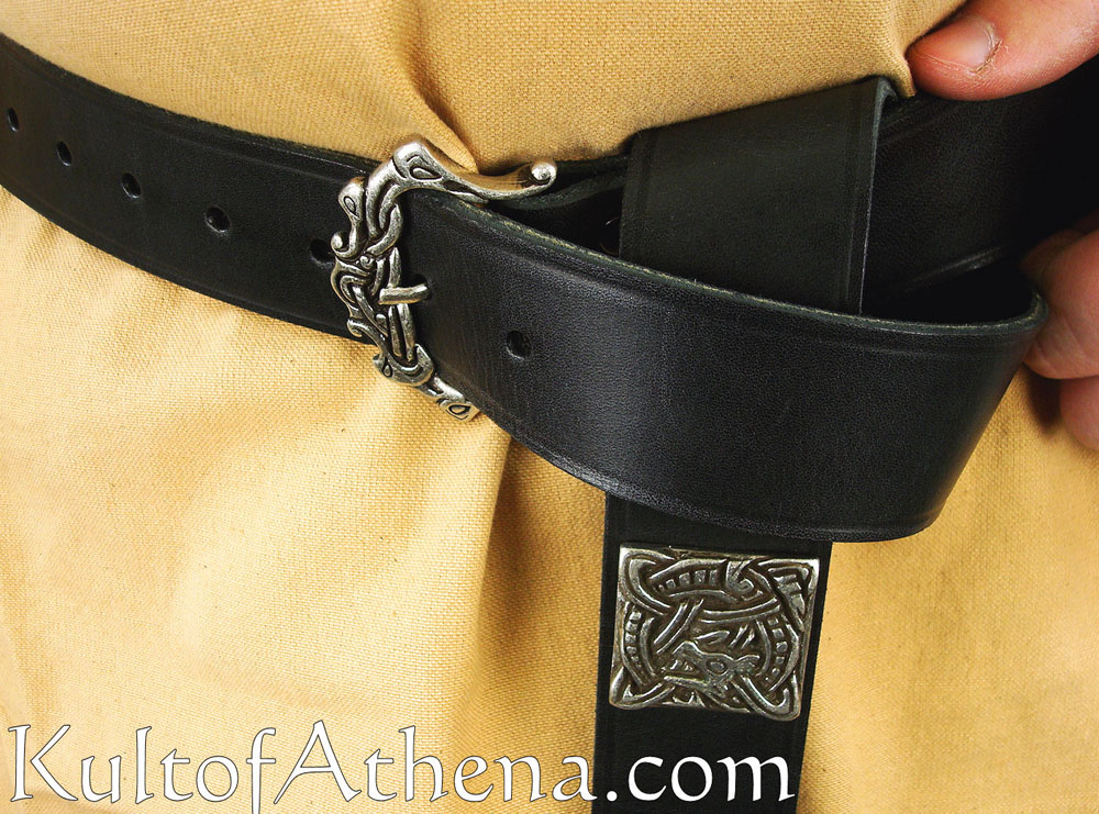Viking Ringerike Leather Belt - Black with Silver Fittings