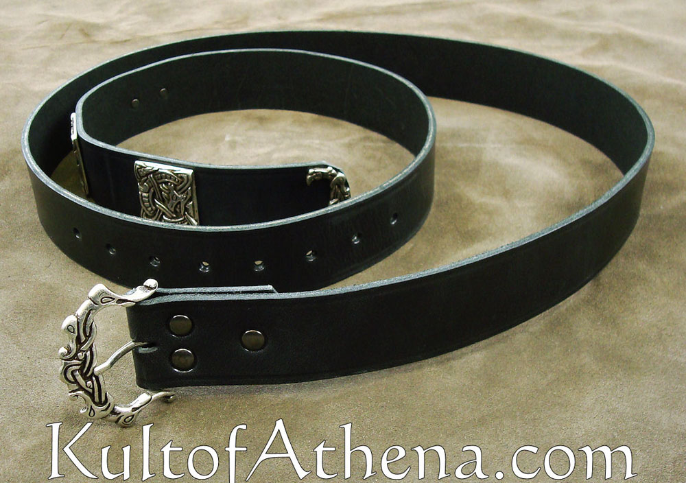 Viking Ringerike Leather Belt - Black with Silver Fittings