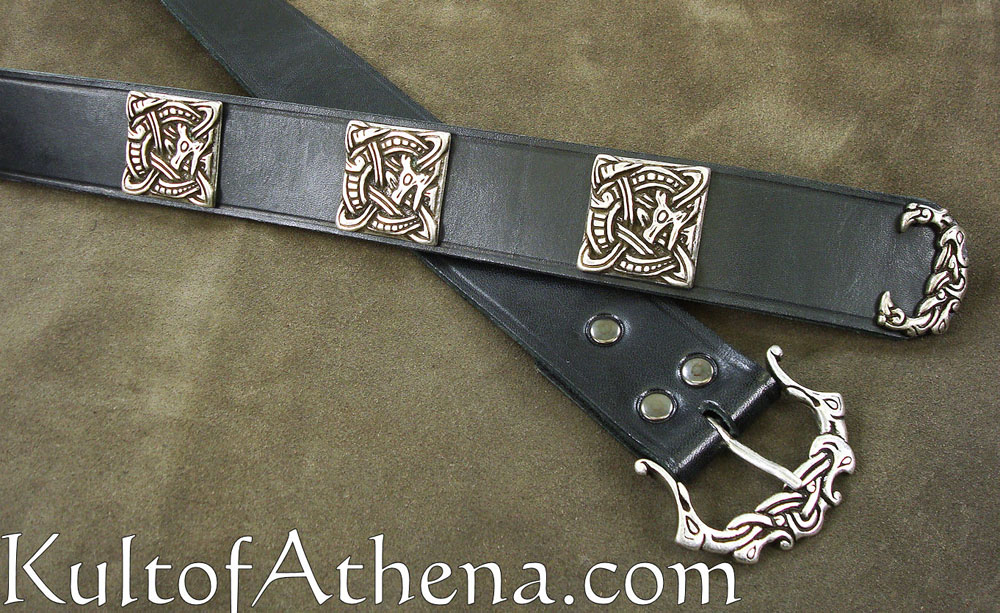 Viking Ringerike Leather Belt - Black with Silver Fittings