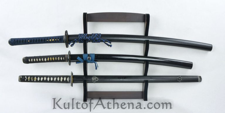 Three Tier Wall Mount Sword Display - Dark Walnut Finish