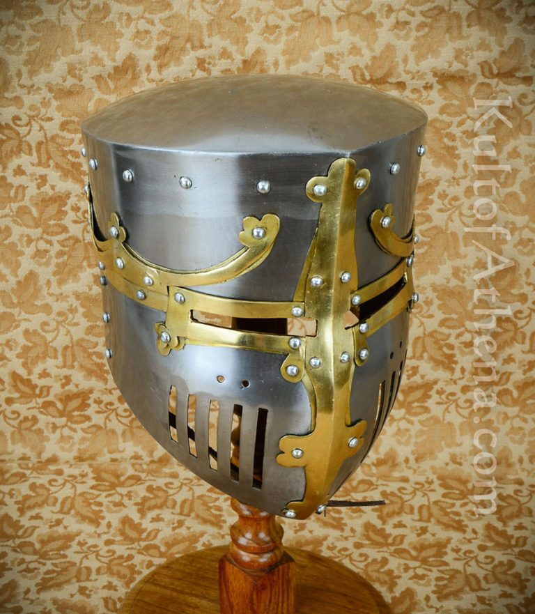 13th Century Great Pot Helm with Brass Crown and Cross