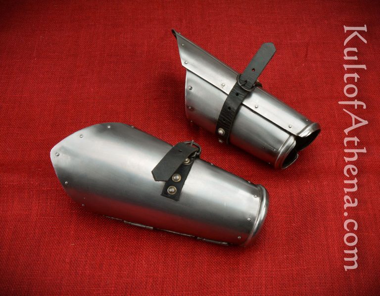 Steel Hinged Bracers with Leather Lining - 16 Gauge Steel