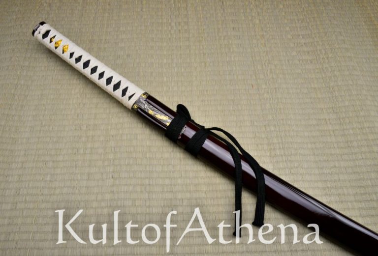 Musha Zetsurin Katana with Hidden Kozuka Blade - Dark Red Saya Scabbard ...
