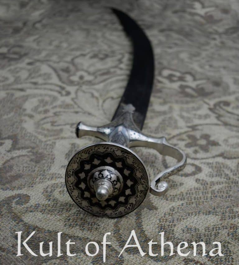 Damascus and Silver Koftgari Indian Talwar with Blue Scabbard 1 ...
